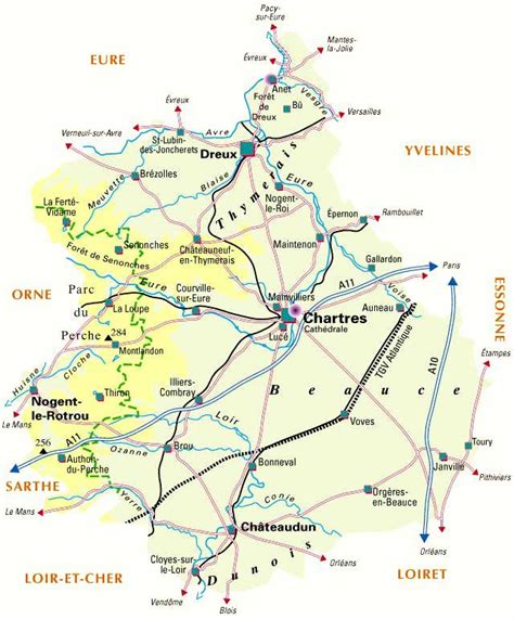Carte Département Eure et Loir Vacances Arts Guides Voyages