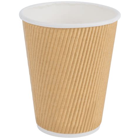 Choice 12 Oz Double Wall Ripple Kraft Paper Hot Cup 500 Case