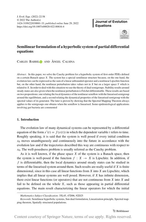 pdf semilinear formulation of a hyperbolic system of partial differential equations