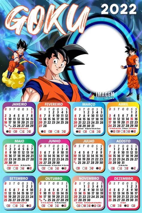 Calendário 2022 Goku Dragon Ball Moldura PNG para Fazer Montagem