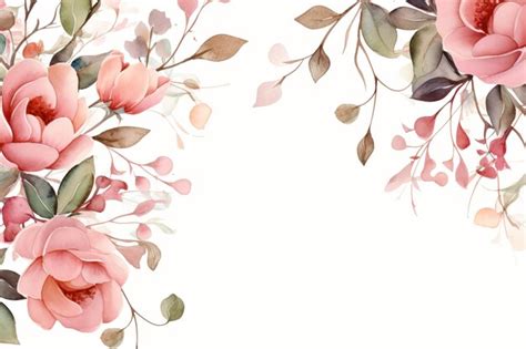 Borde De Marco Floral Acuarela Con Hojas Y Rosas Foto Premium