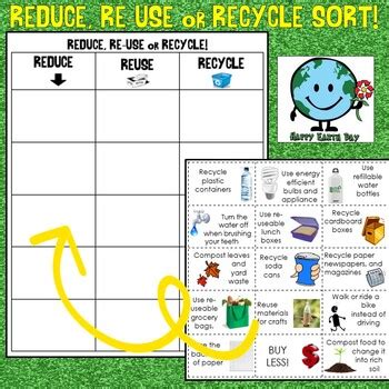 Earth Day Sort Reduce Reuse And Recycle Matching Cut And Paste Center