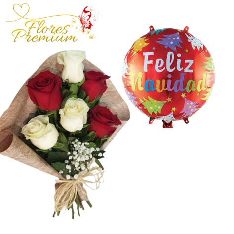 RAMO DE 6 ROSAS GLOBO NAVIDEÑO Florespremium