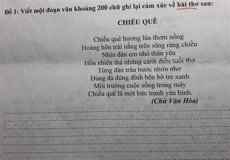 Viết 1 doạn văn khoảng 200 chữ ghi lại cảm xúc về bài thơ Chiều Quê của