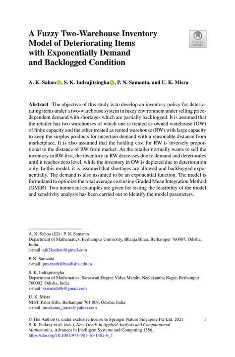 pdf a fuzzy two warehouse inventory model of deteriorating items with exponentially demand and
