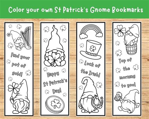 Printable St Patrick S Day Gnome Coloring Bookmarks Color Your Own