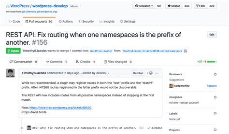 github pull requests for code review make wordpress core