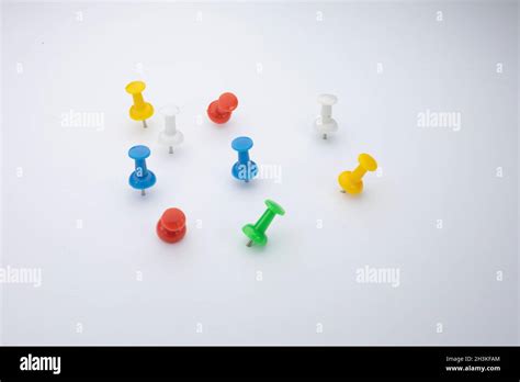 Set Of Push Pins In Different Colors Thumbtacks Top View Vector