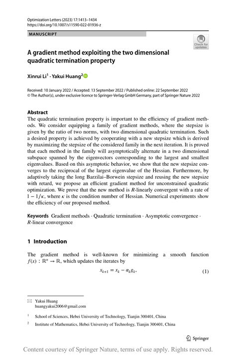a gradient method exploiting the two dimensional quadratic termination property request pdf