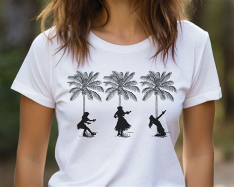 Vintage Hula Girl Palm Tree Shirt Tropical Vacation Tshirt Hawaii