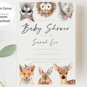 Invitations Adorable Editable Woodland Baby Shower Invitation Cute