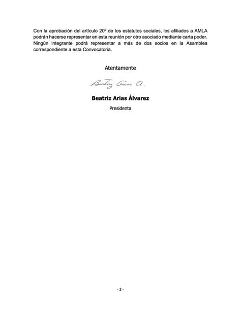 Convocatoria A Asamblea General Ordinaria De La AMLA 9 De Febrero De