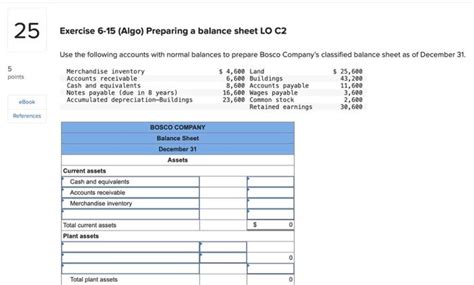 Solved Exercise Algo Preparing A Balance Sheet Lo C Chegg
