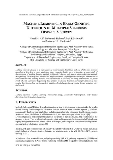 machine learning in early genetic detection of multiple sclerosis disease a survey pdf