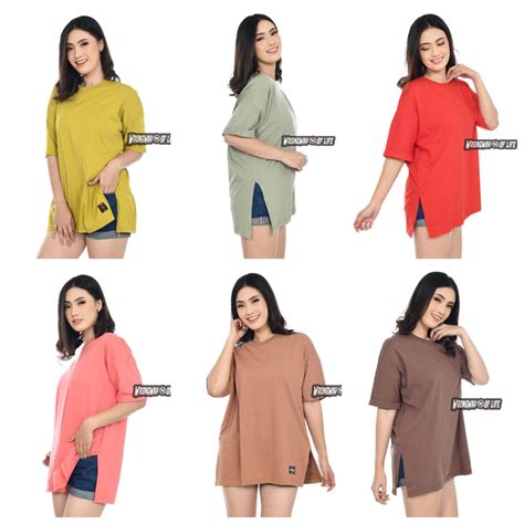 Jual T Shirt With Slit Premium Cotton S Kaos Oversize Wanita Belah