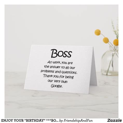 ENJOY YOUR BIRTHDAY BOSS CARD Zazzle Birthday Card For