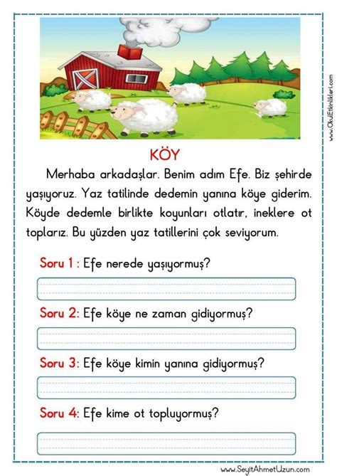 OKUMA ANLAMA METNİ KÖY pdf formatında özgün bir çalışma olarak