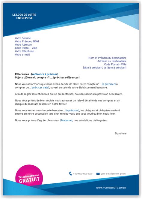 Exemple Lettre De Cloture Compte Bancaire