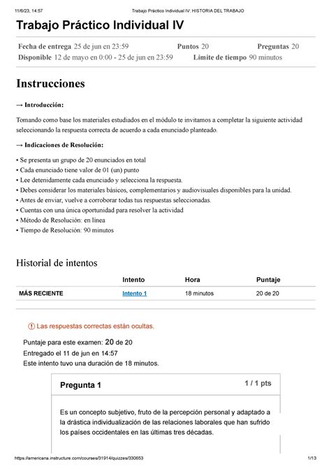 Trabajo Práctico Individual IV Historia DEL Trabajo Trabajo Práctico