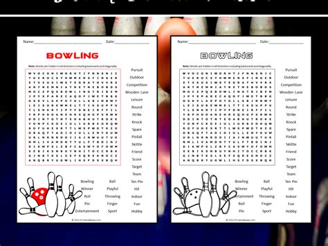 Bowling Word Search Puzzle Teaching Resources