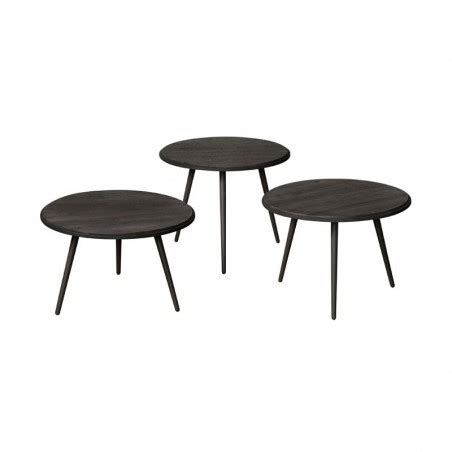 Set 3 tables basses industrielles teck et métal Tury noir