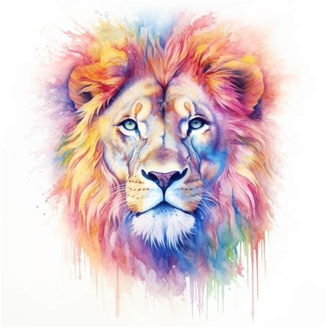 Un león colorido con melena amarilla y ojos azules Foto Premium