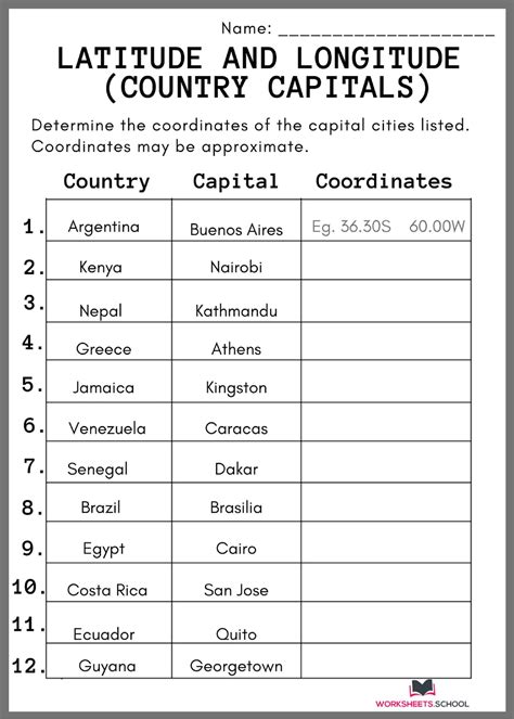 Latitude And Longitude Worksheet Answers E Street Light
