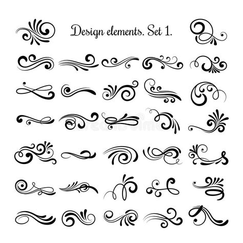 Swirly Line Curl Patterns On White Background Vector Flourish Vintage