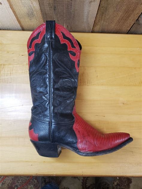 Tony Lama Black Red Lizard Fire Cowboy Boots Men S Gem