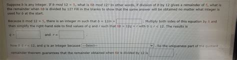 solved suppose bis any integer if b mod 12 5 what is 8b