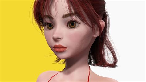 3D Model Prestige Red Hair Stylized Cartoon 3D Naked Woman Rigged VR