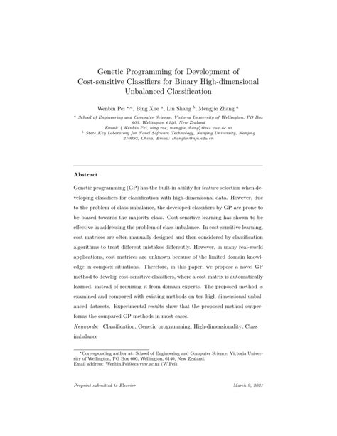pdf genetic programming for development of cost sensitive classifiers for binary high