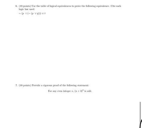 solved 6 10 points use the table of logical equivalences