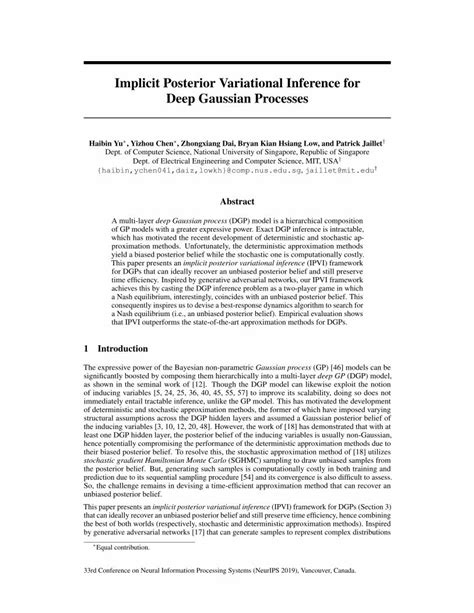 pdf implicit posterior variational inference for deep gaussian · exact dgp inference is