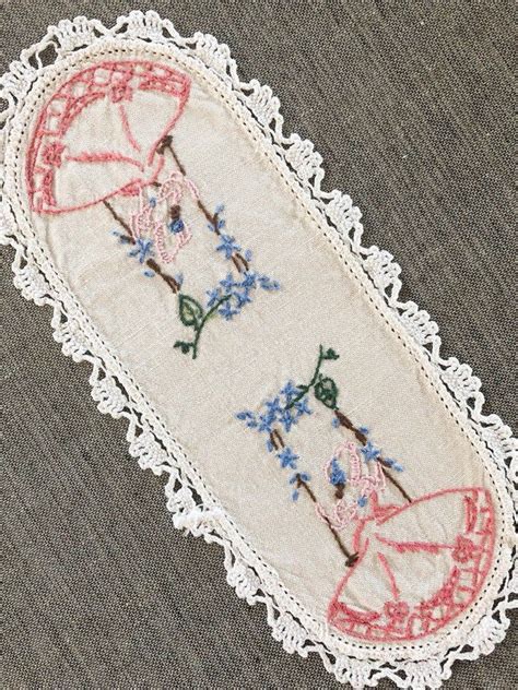 Vintage Embroidered Linen Sandwich Tray Cloth Hand Stitched