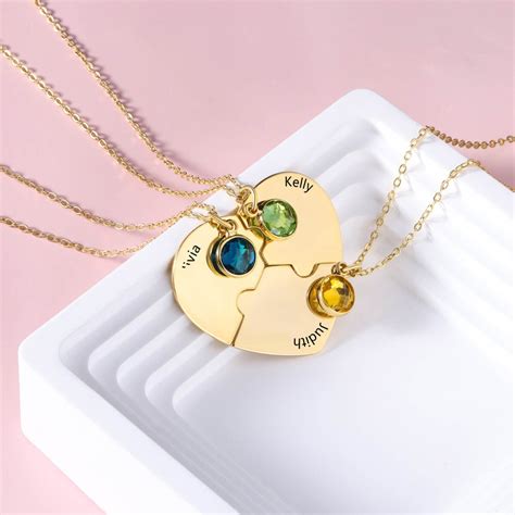 3 Way Friendship Necklace With Birthstone Personalized FARUZO