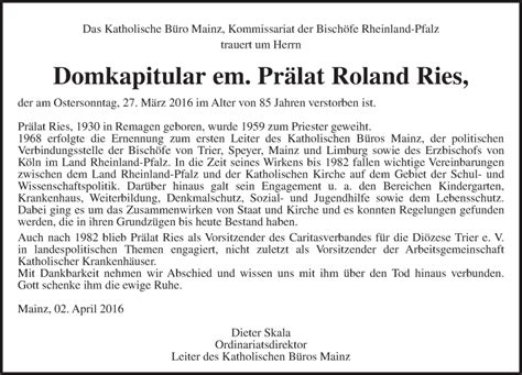 Traueranzeigen Von Roland Ries Vrm Trauer De