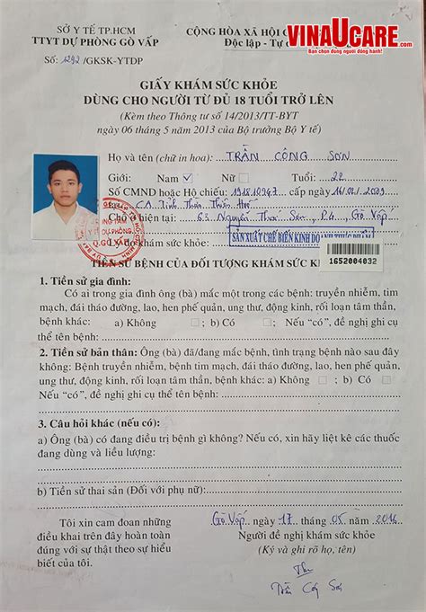 Mẫu giấy khám sức khẻo theo tt14 khám sức khỏe thẻ xanh