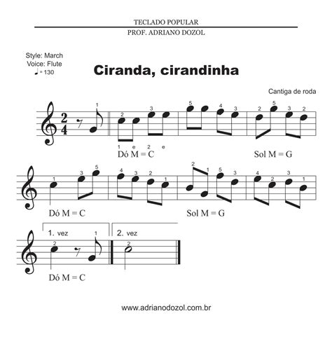 Adriano Dozol Dicas Partituras e Vídeos Teclado Piano Ciranda