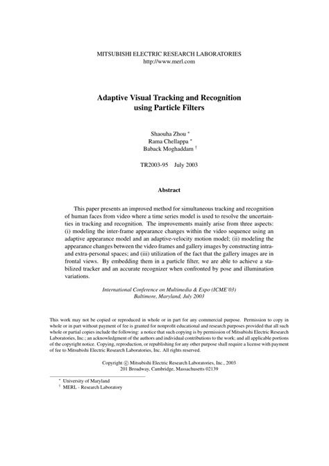 pdf adaptive visual tracking and recognition using particle filters