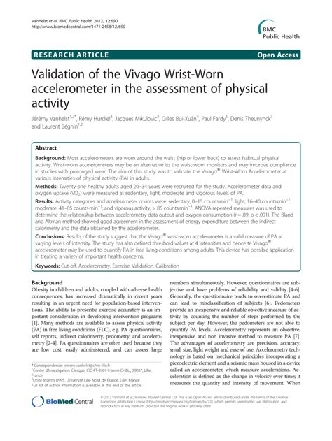pdf validation of the vivago wrist worn accelerometer in the assessment of physical activity
