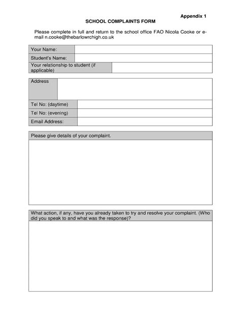 Fillable Online Appendix School Complaints Form Fax Email Print