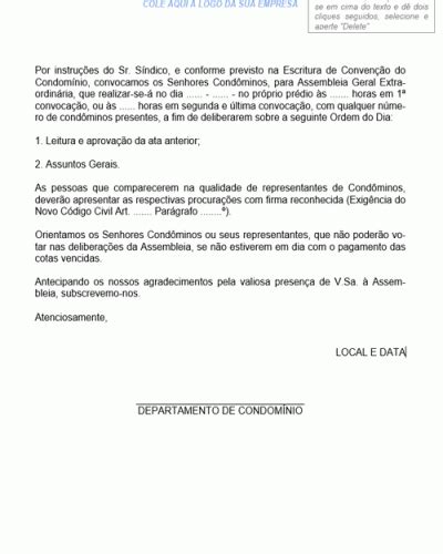 Modelo de Edital de Convocação para Assembléia Geral Extraordinária