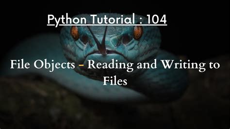 Python Tutorial File Objects Reading And Writing To Files Youtube