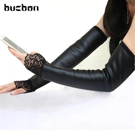 2017 Women Gloves Sexy Lace Female Leather Fingerless Long Lace Gloves Sleeves Plus Thick Velvet