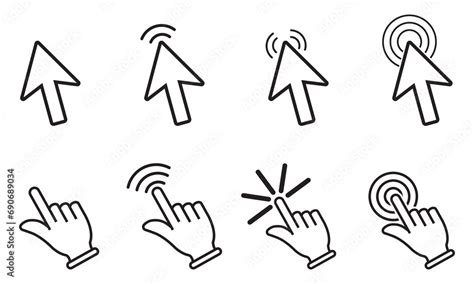Mouse Pointer Icon Set Click Icon Set Arrow Cursor Arrows Or Hand