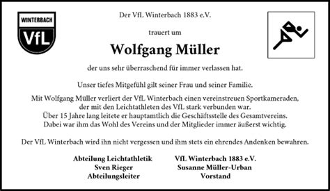 Traueranzeigen von Wolfgang Müller ZVW Trauer