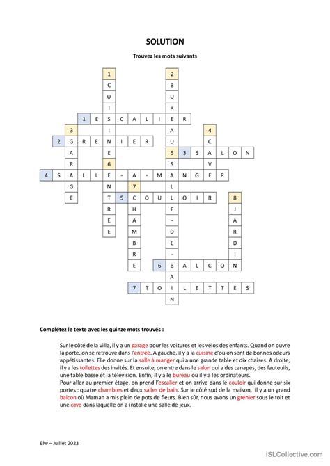 Mots croisés Texte à compléter Les p Français FLE fiches pedagogiques