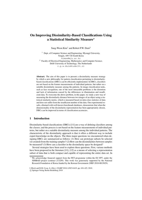 pdf on improving dissimilarity based classifications using a statistical similarity measure