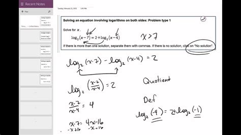 22 09 solving an equation involving logarithms on both sides problem type 1 youtube
